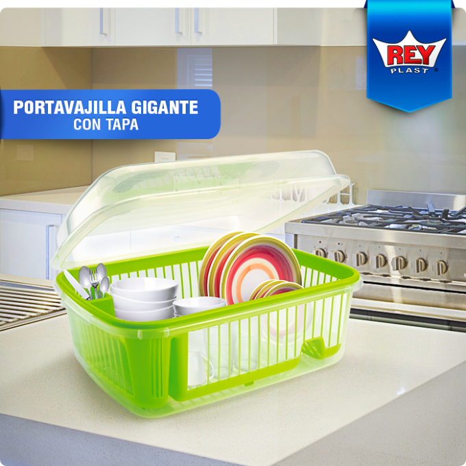 ESCURRIDOR - PORTAVAJILLA GIGANTE C/TAPA - X12 UN - Plasticos Rey
