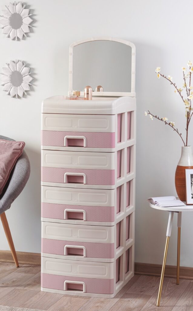 COMODA GIGANTE 5 PISOS TOCADOR C/ ESPEJO + SET SMA - Plasticos Rey